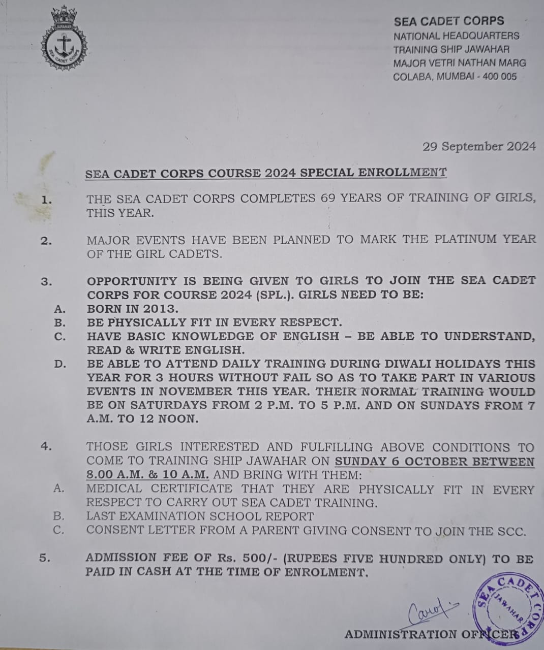 Sea Cadet Corps- New Enrollment